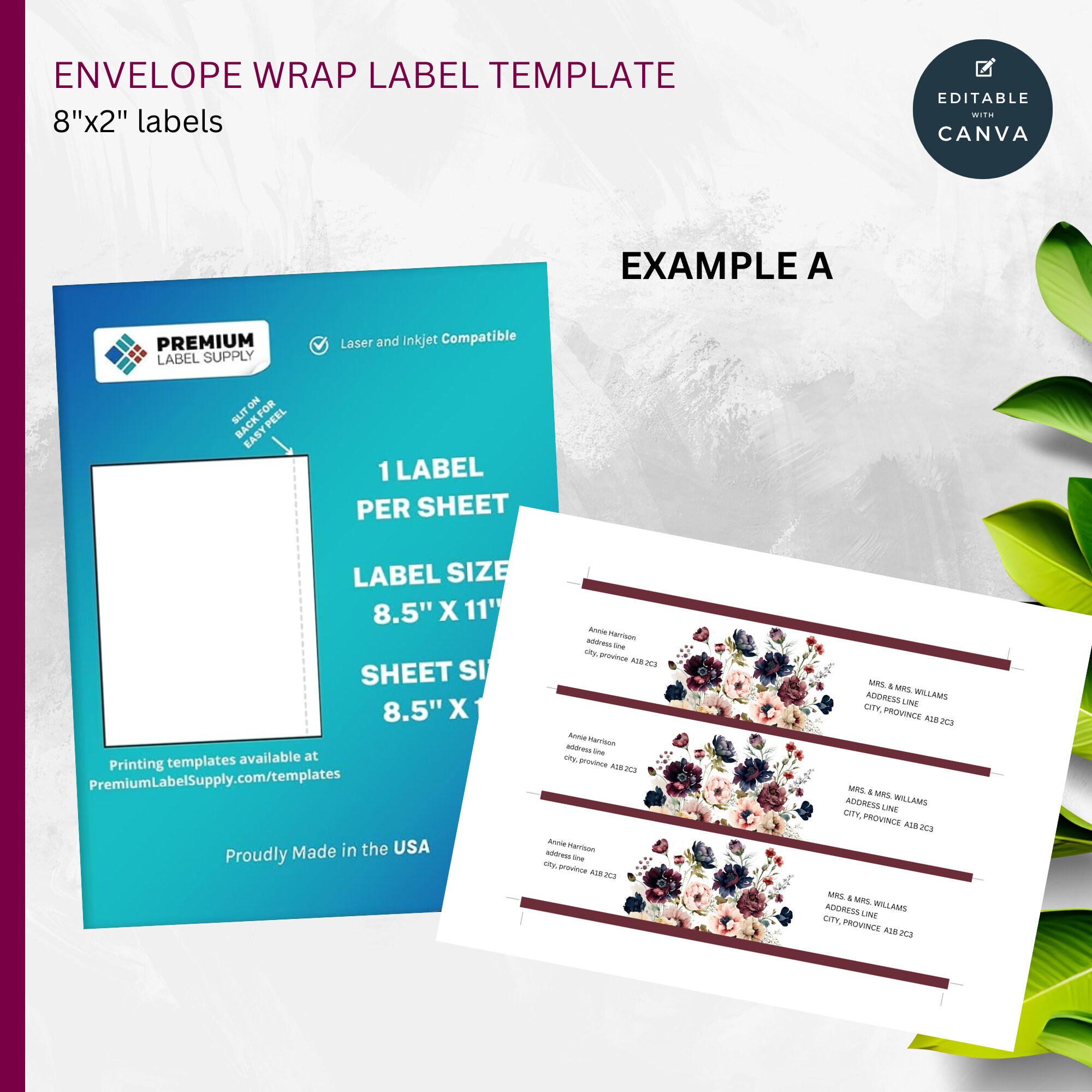 Wedding Envelope Wrap Label Template. Wildflowers Design - Etsy