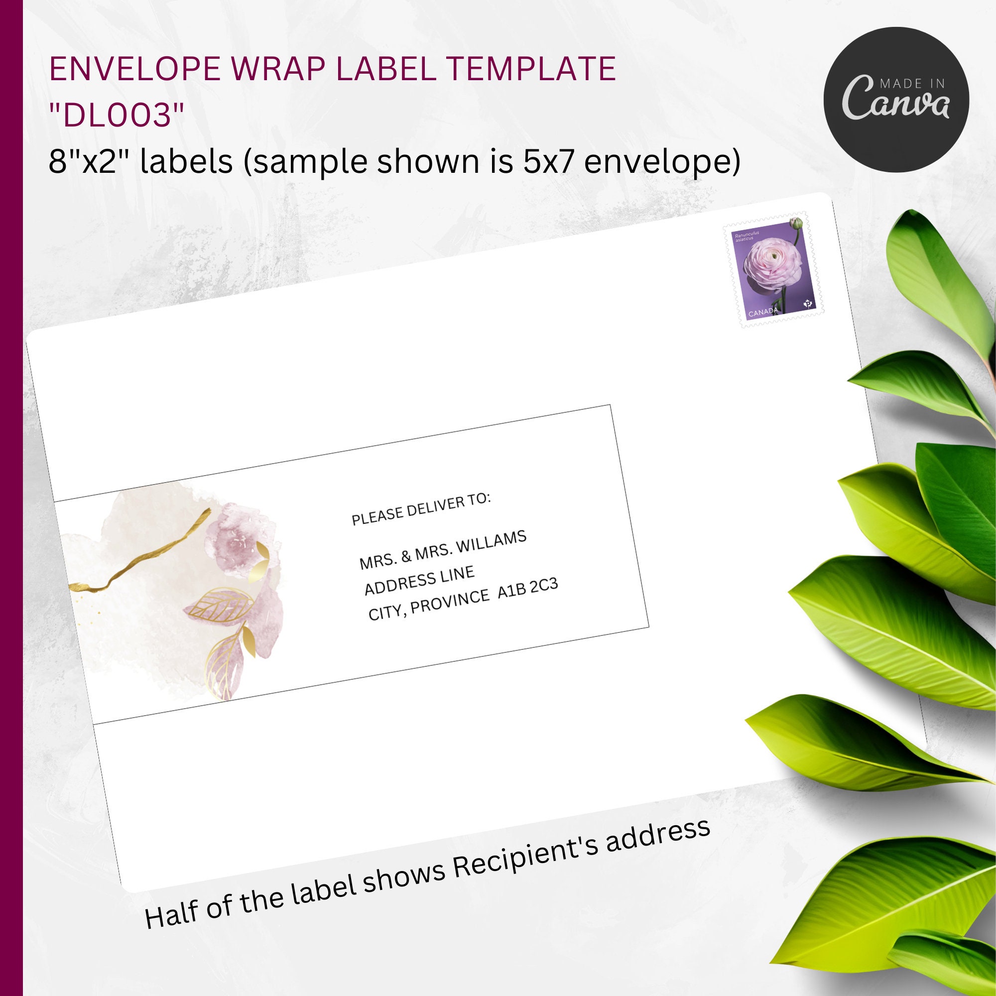 Wedding Envelope Wrap Label Template. Pink and Gold - Etsy