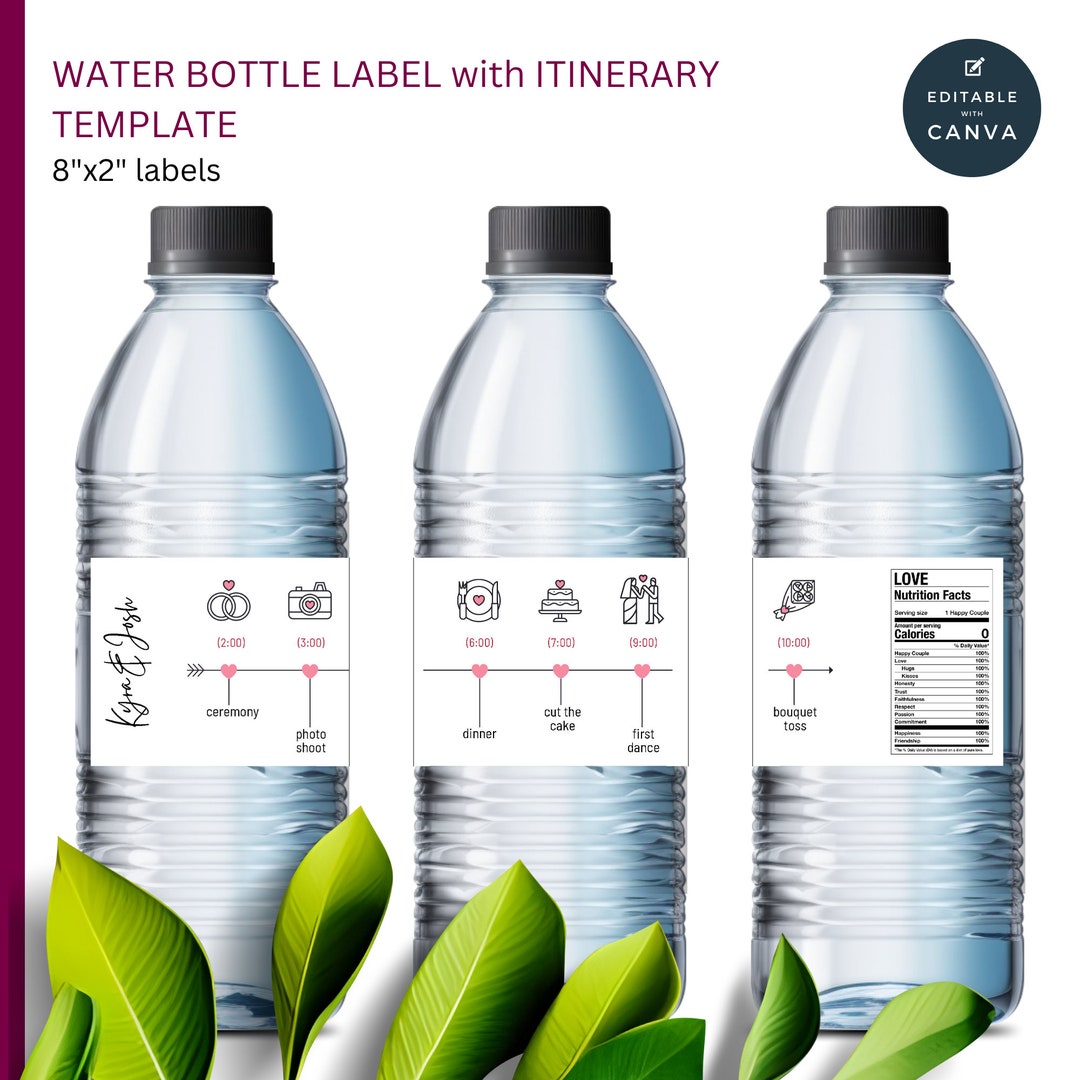Water Bottle Label Template. Wedding Program/timeline/itinerary Labels ...