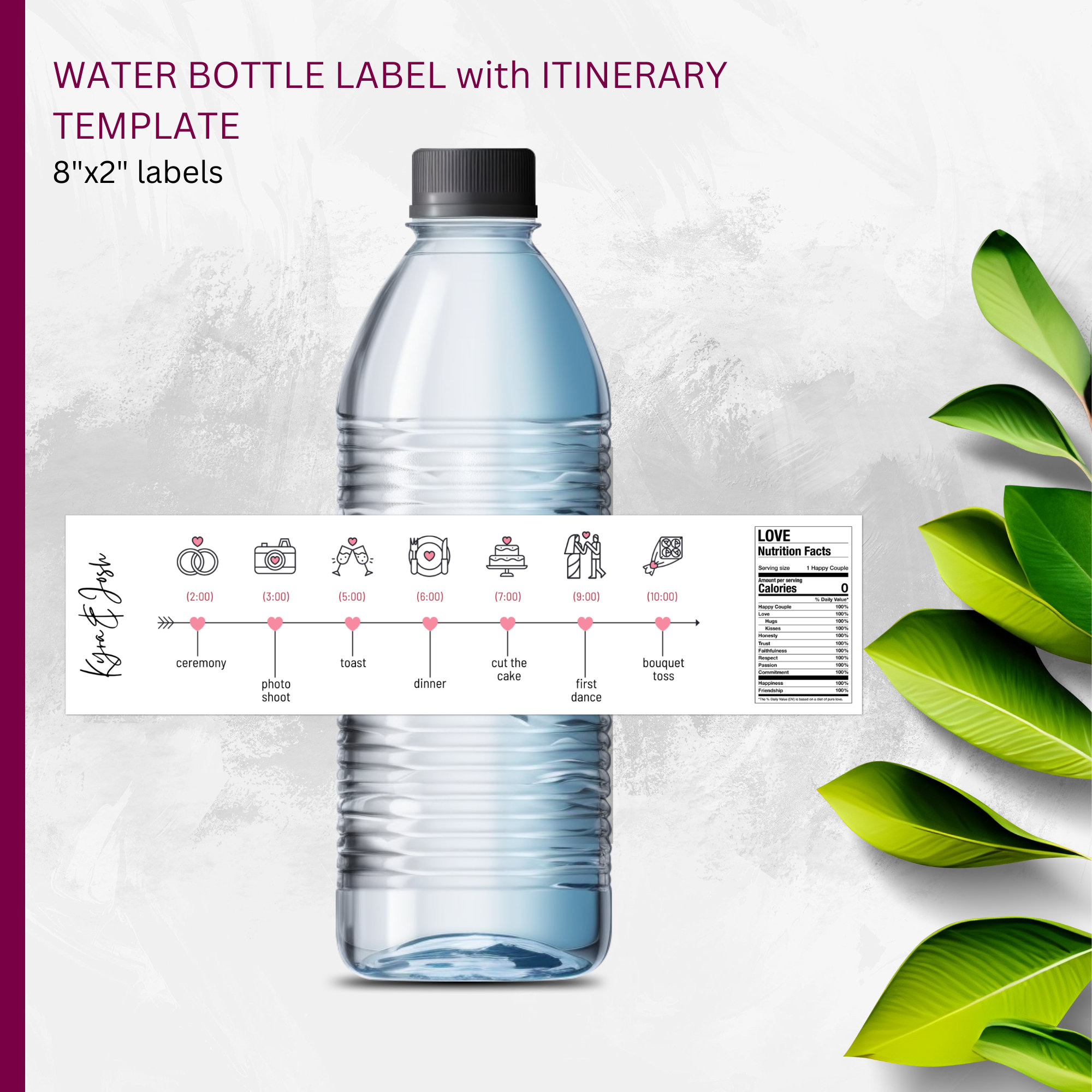 Water Bottle Label Template. Wedding Program/timeline/itinerary Labels ...