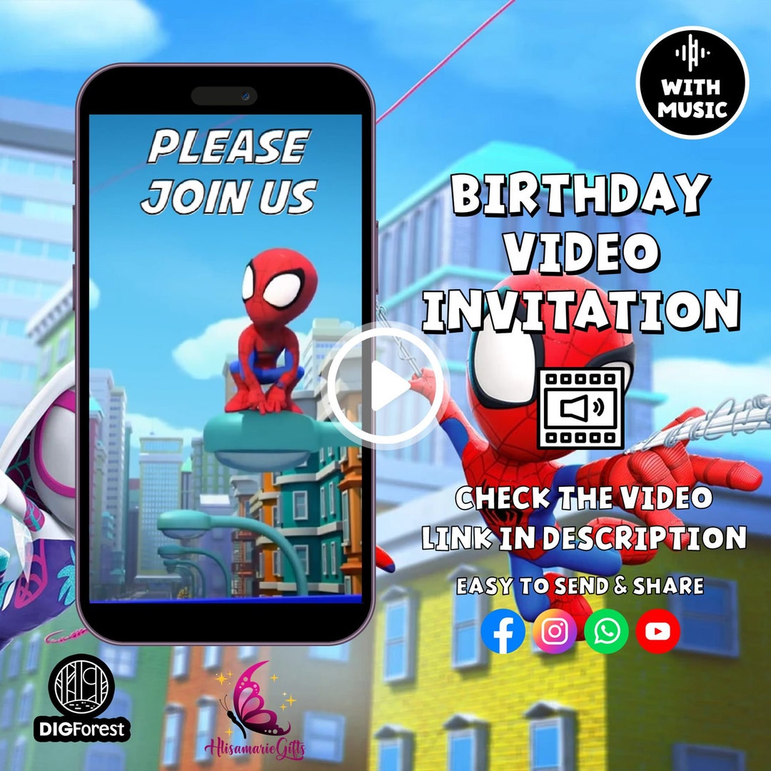 Editable Spiderman Birthday Invitation Digital Invite Bday Video ...