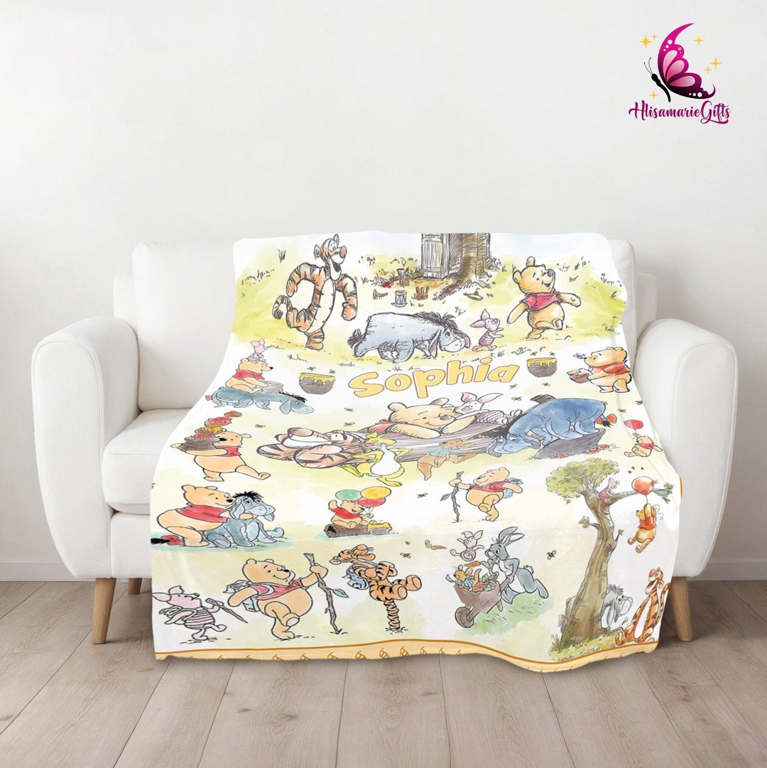 Personalized Watercolor Winnie the Pooh Blanket | Pooh and Friends ...