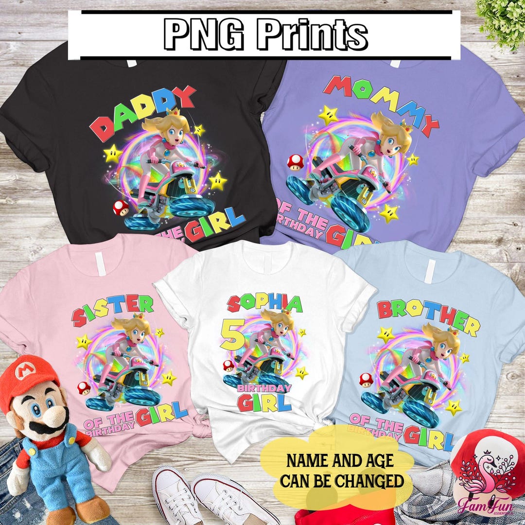 Princess Peach Birthday Family Design for Shirt, Custom Princess Peach ...