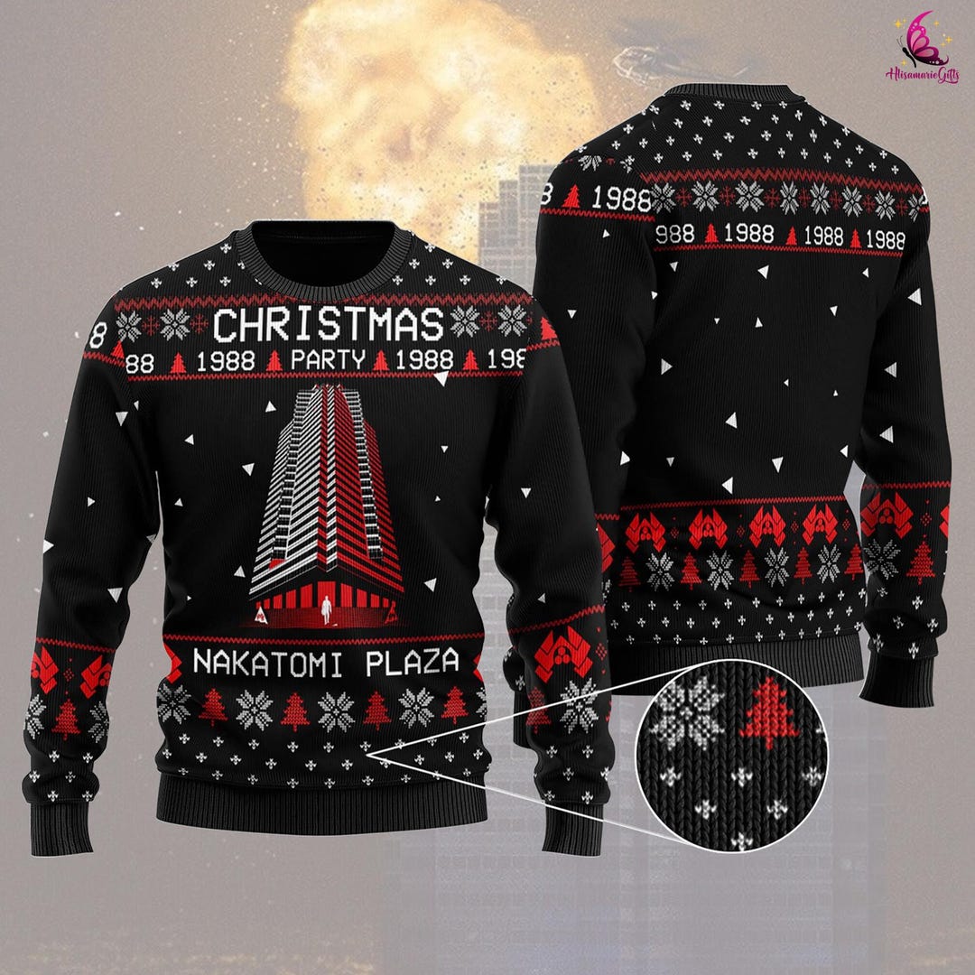 Die Hard Nakatomi Plaza Ugly Christmas Sweater Funny Christmas Sweater Hans Gruber Die Hard Xmas ...