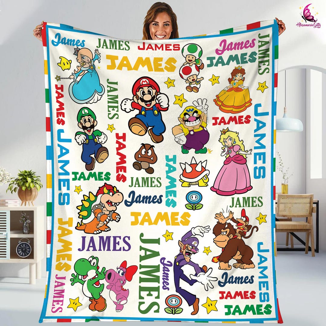 Personalized Super Mario Blanket, Super Mario Fleece Blanket, Mario ...