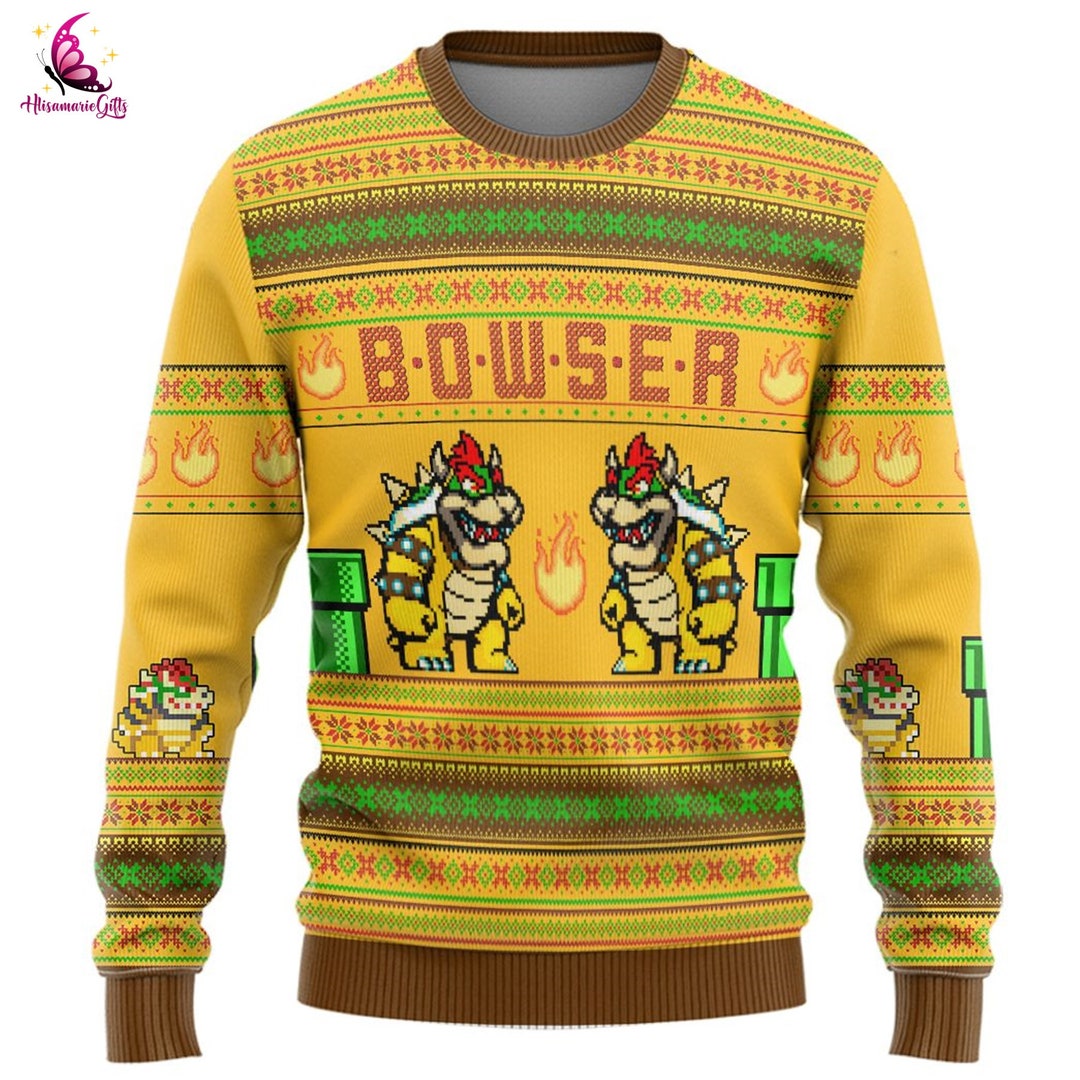 Super Mario Bowser Ugly Christmas Sweatshirt | Super Mario Luigi Ugly ...
