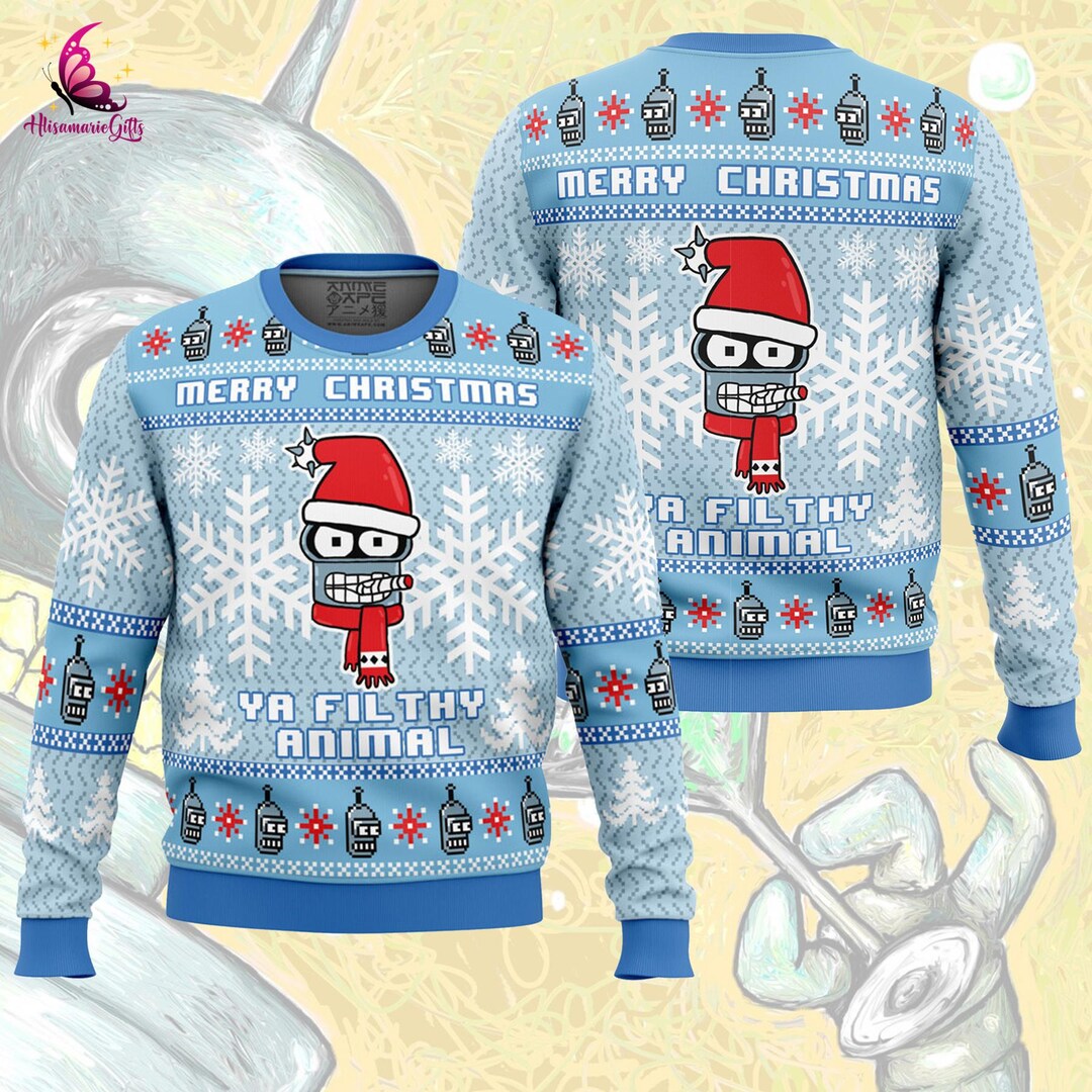 Bender Futurama Christmas Sweater, Merry Christmas Ya Filthy Animal ...