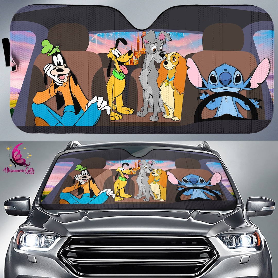 Disneyland Stitch and Goofy Car Sun Shade | Stitch Goofy Pluto Lady and ...