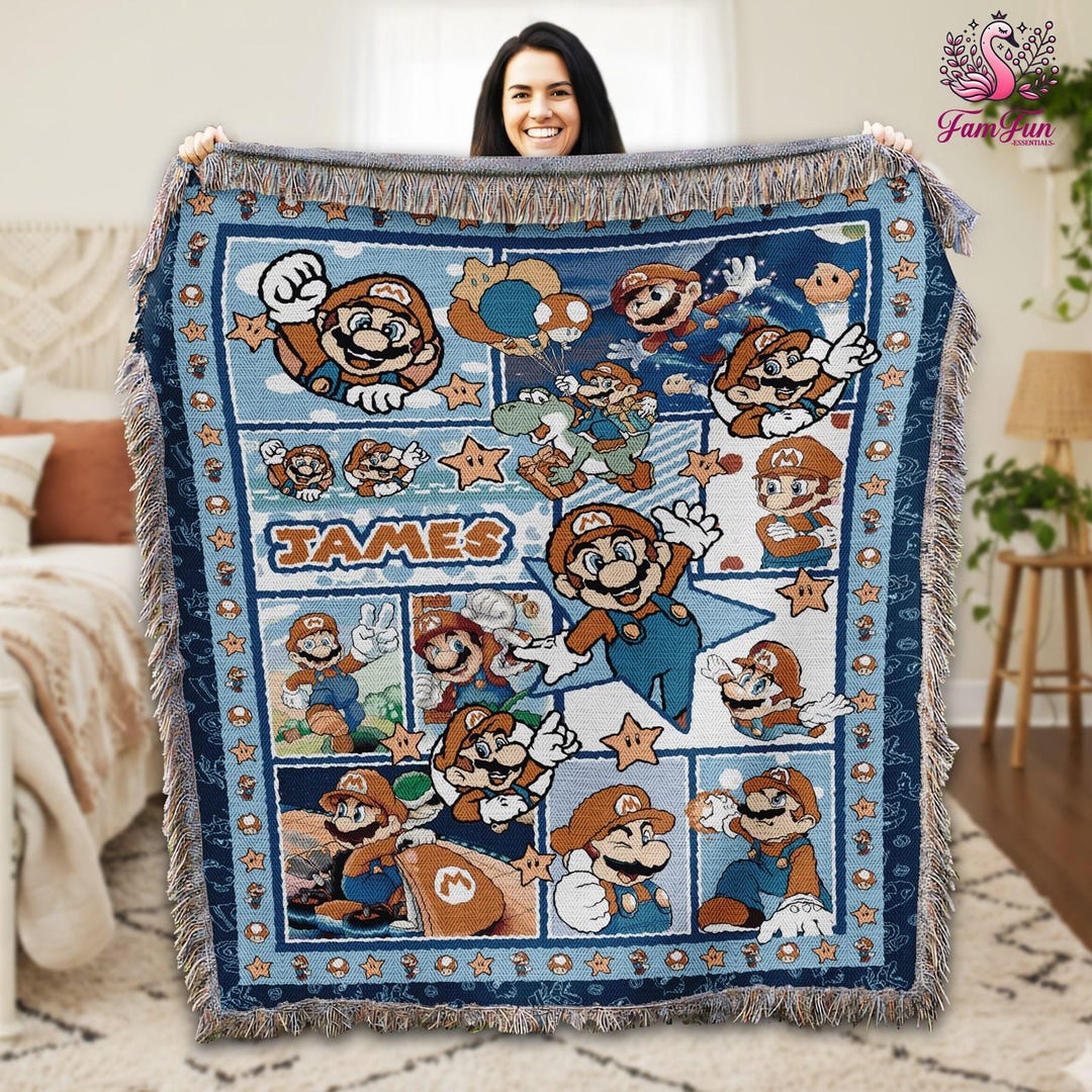 Personalization Super Mario Bros Blanket, Mario Bros, Game Blanket ...