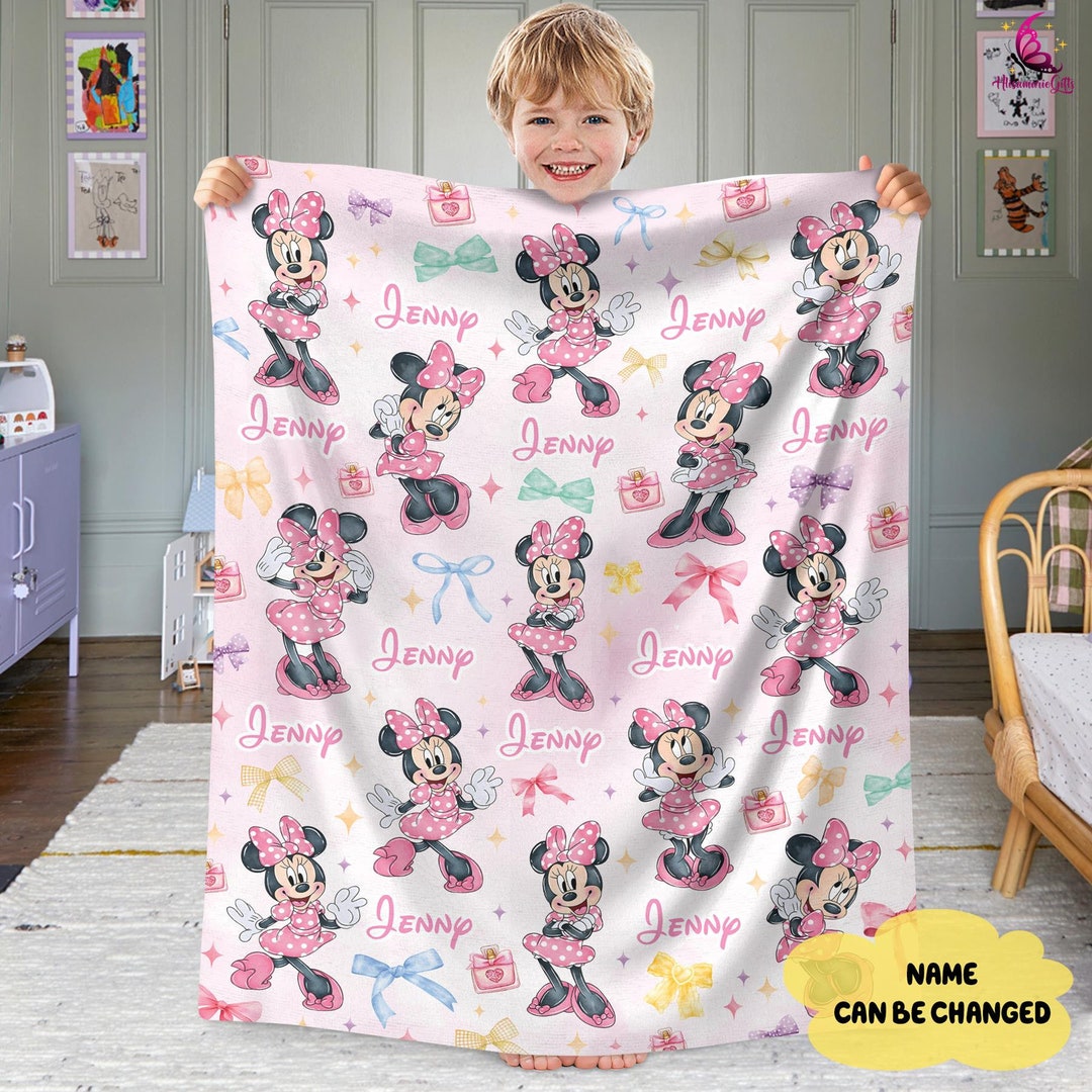 Personalized Watercolor Minnie Mouse Fleece Blanket, Minnie Mouse ...