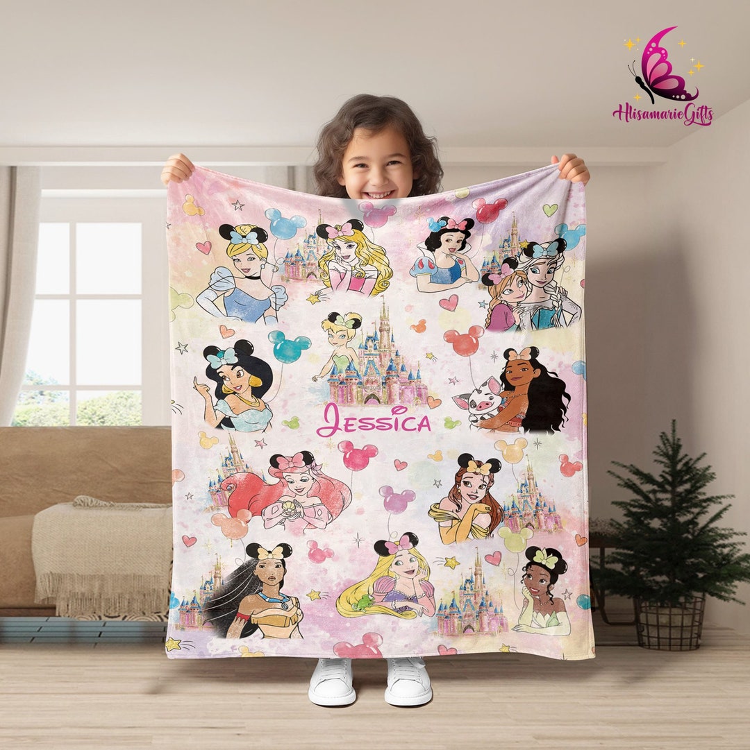 Personalized Watercolor Princess Blanket, Disneyland Princess Blanket ...