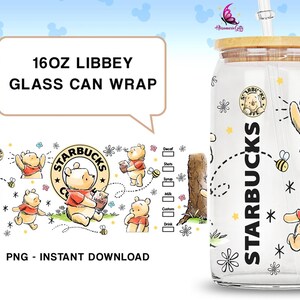 Winnie the Pooh Glass Can Wrap Png, 16oz Glass Can Wrap Png, Disneyland ...