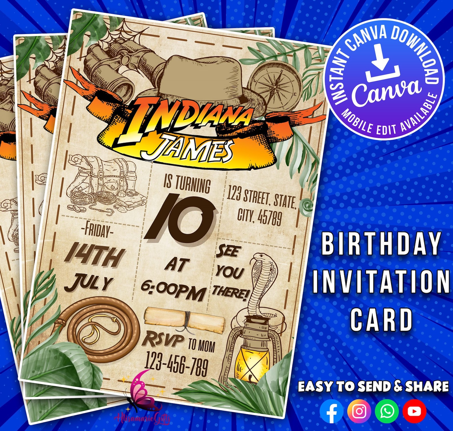 Indiana Jones and the Dial of Destiny Birthday Invitation Card, Indiana ...