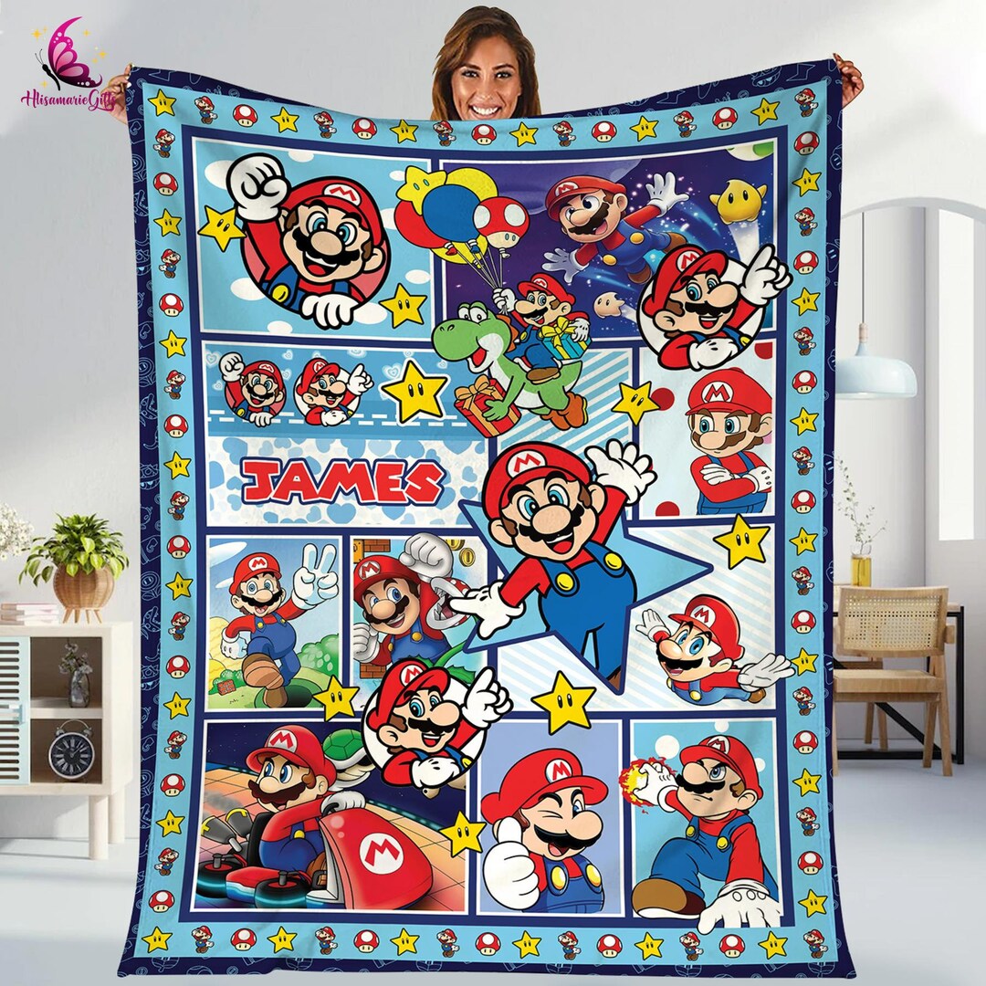 Custom Super Mario Fleece Blanket, Super Mario Blanket, Mario Bros ...