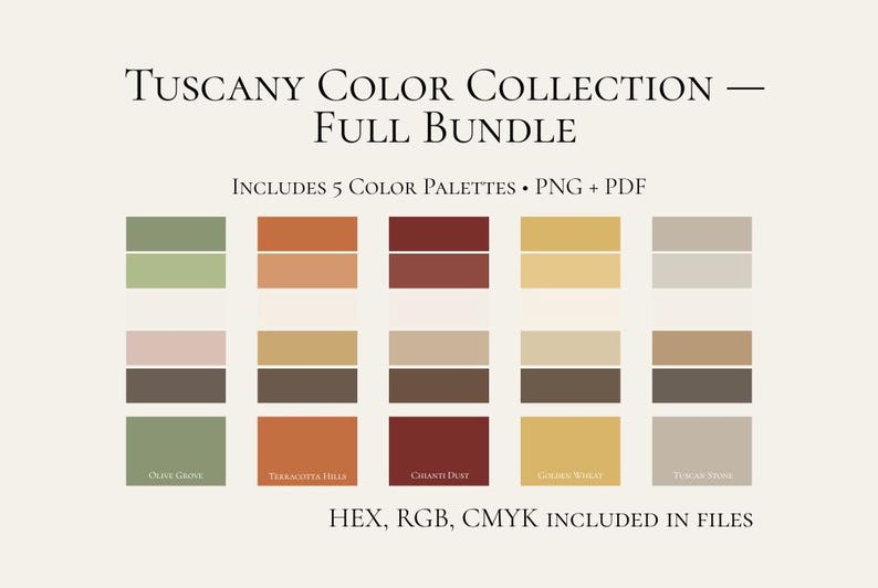 Tuscany Color Palette Bundle -warm Italian Neutrals for Branding and ...