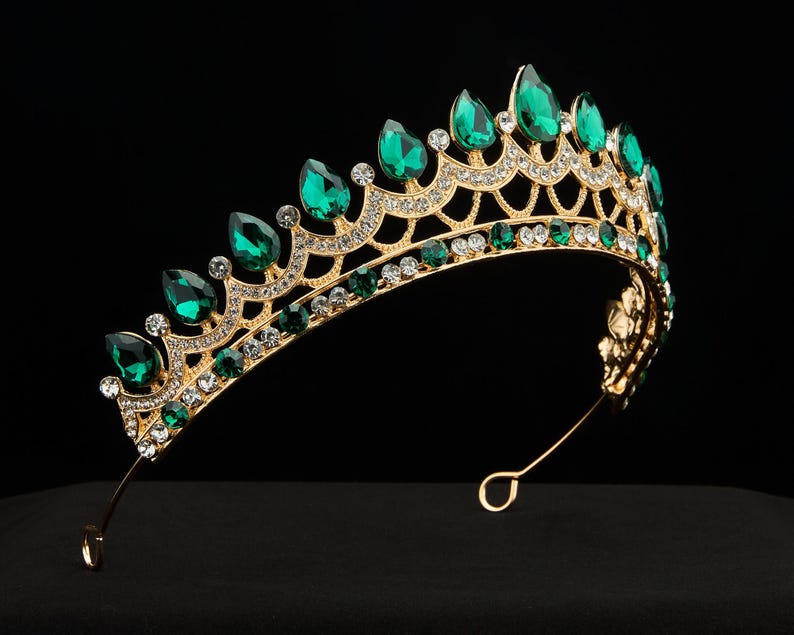 Emerald Green Crystal Tiara – Gold Rhinestone Princess Crown - Etsy