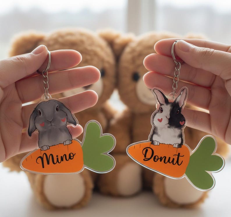 Personalized Bunny With Carrot Keychain, Custom Name Bunny Gift, Rabbit ...
