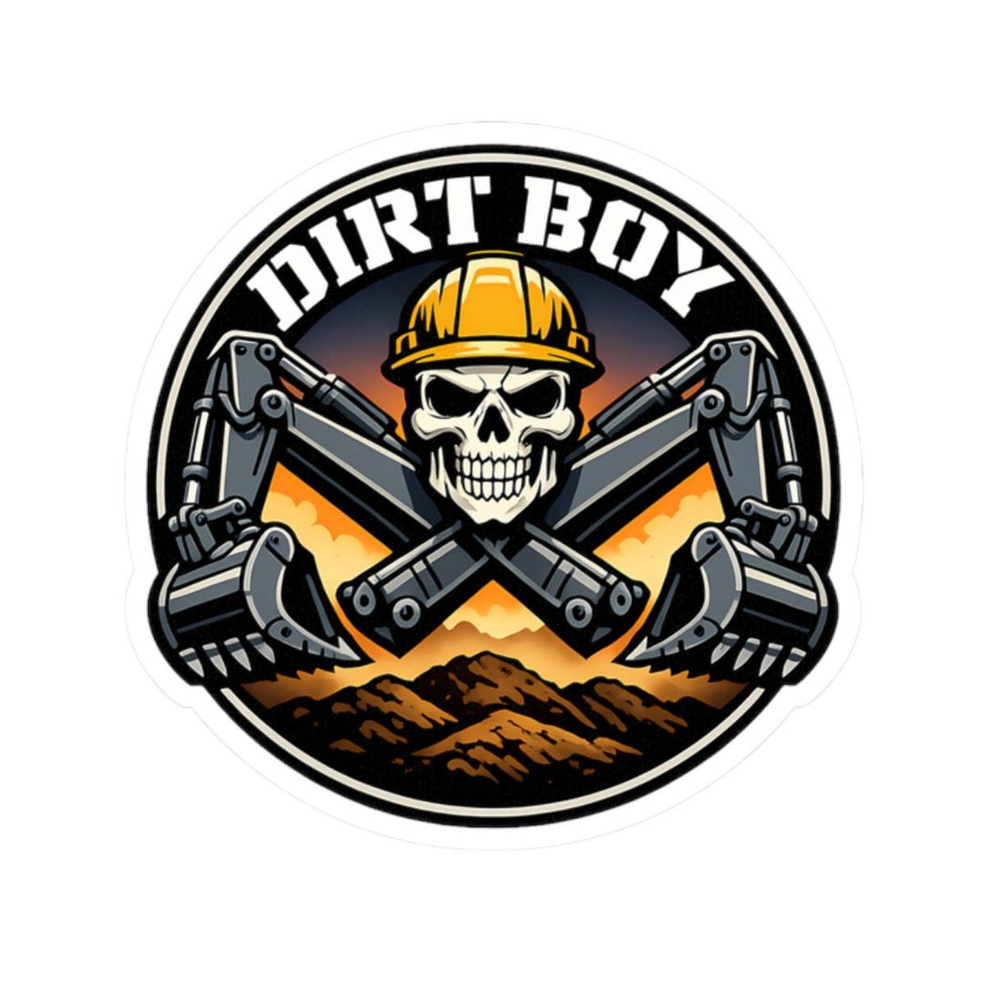 Sticker for Construction Guys, Dirt Boy Skull Hardhat Excavator Decal ...