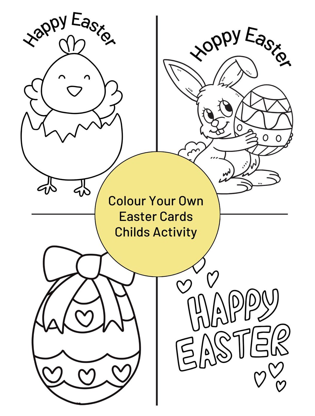 Colour Your Own Easter Cards, Fun Easter Activity for Kids, Set of 4 X ...