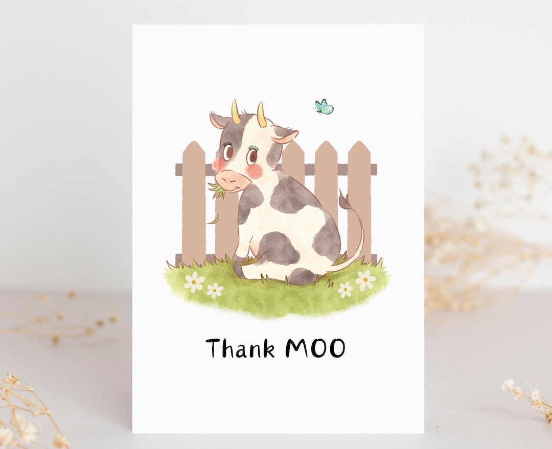 Thank You Card, Fun Thank You Cow Card, With thank Moo Wording, Hand ...