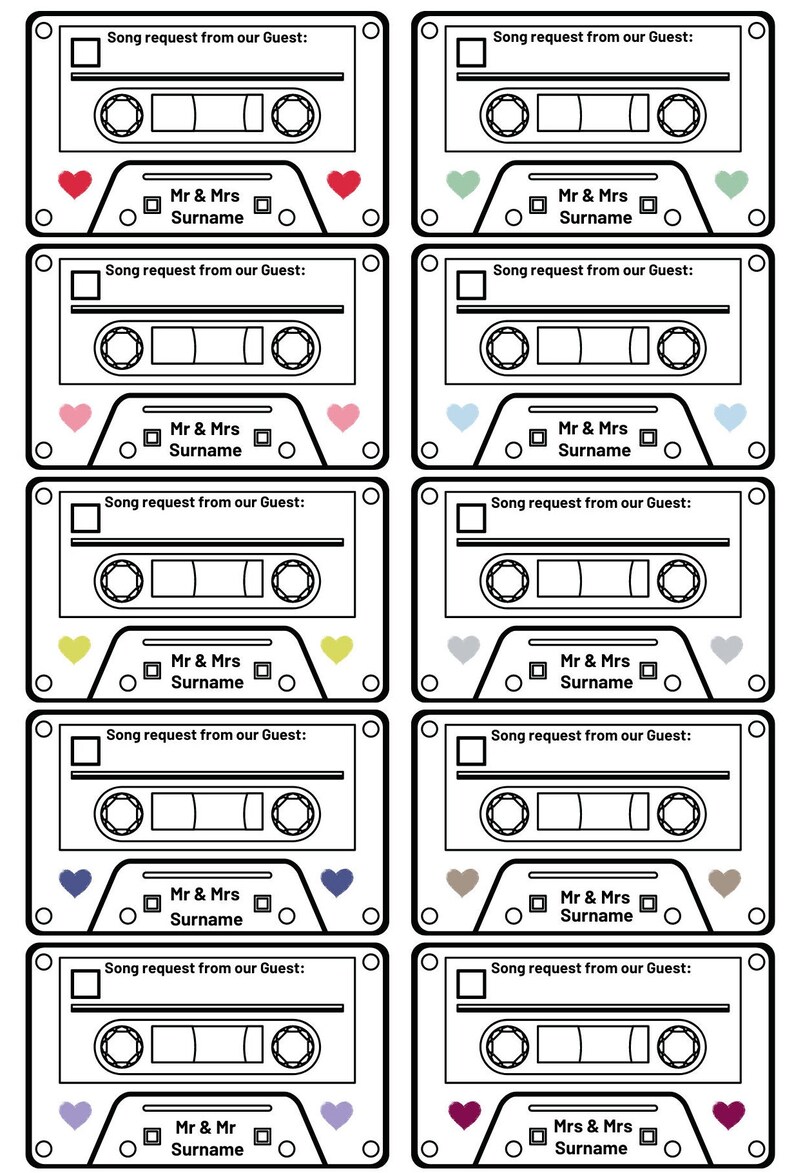 A4 Printable Song Request Cards - Customisable for Weddings & Parties ...