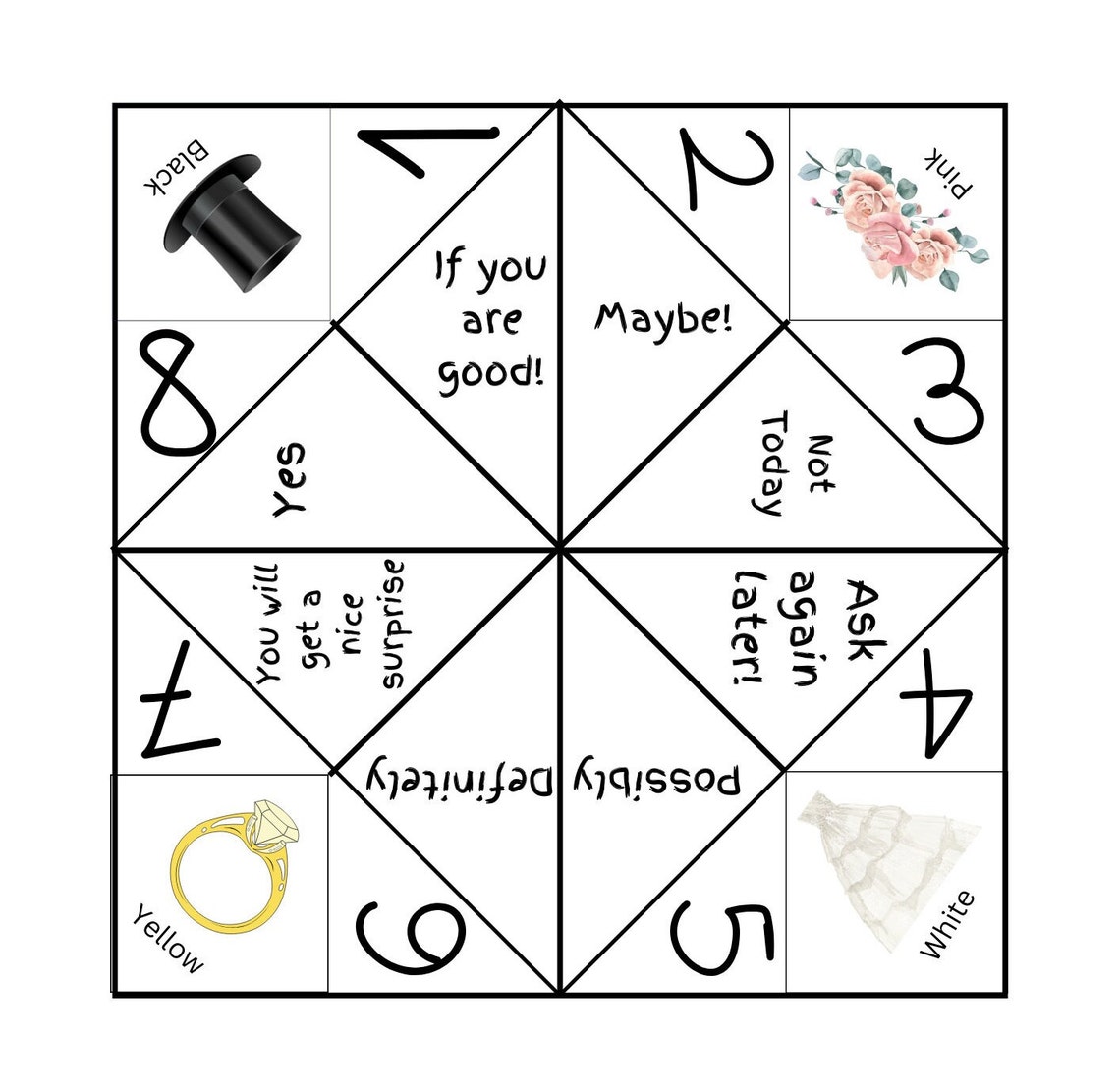 Wedding Themed Fortune Teller, Table Decoration, Wedding Favour ...