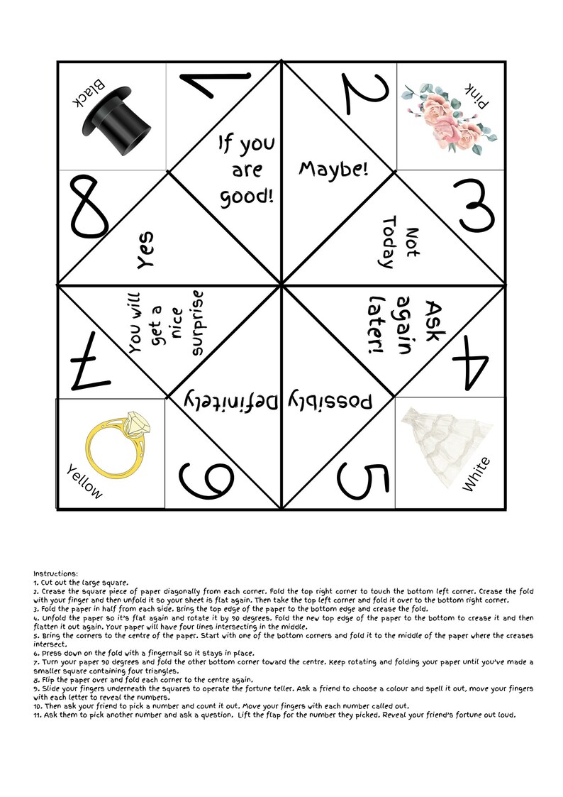 Wedding Themed Fortune Teller, Table Decoration, Wedding Favour ...