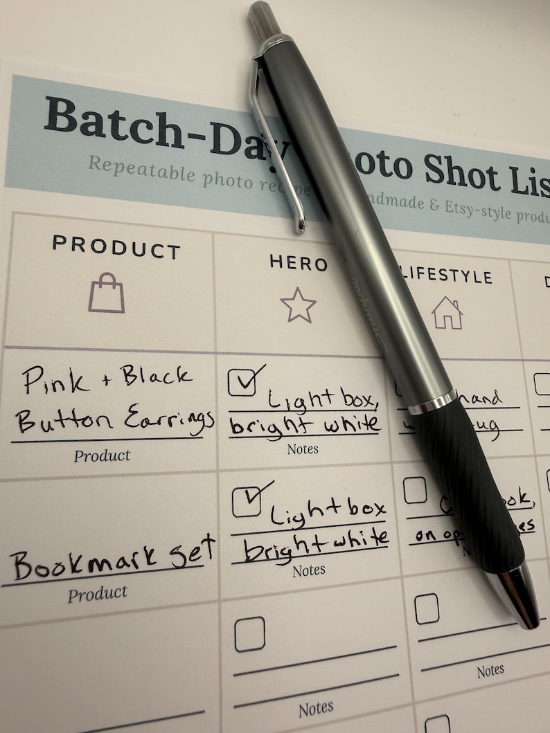 Batch-day Photo Shot List for Etsy Sellers | Printable Adhd-friendly ...