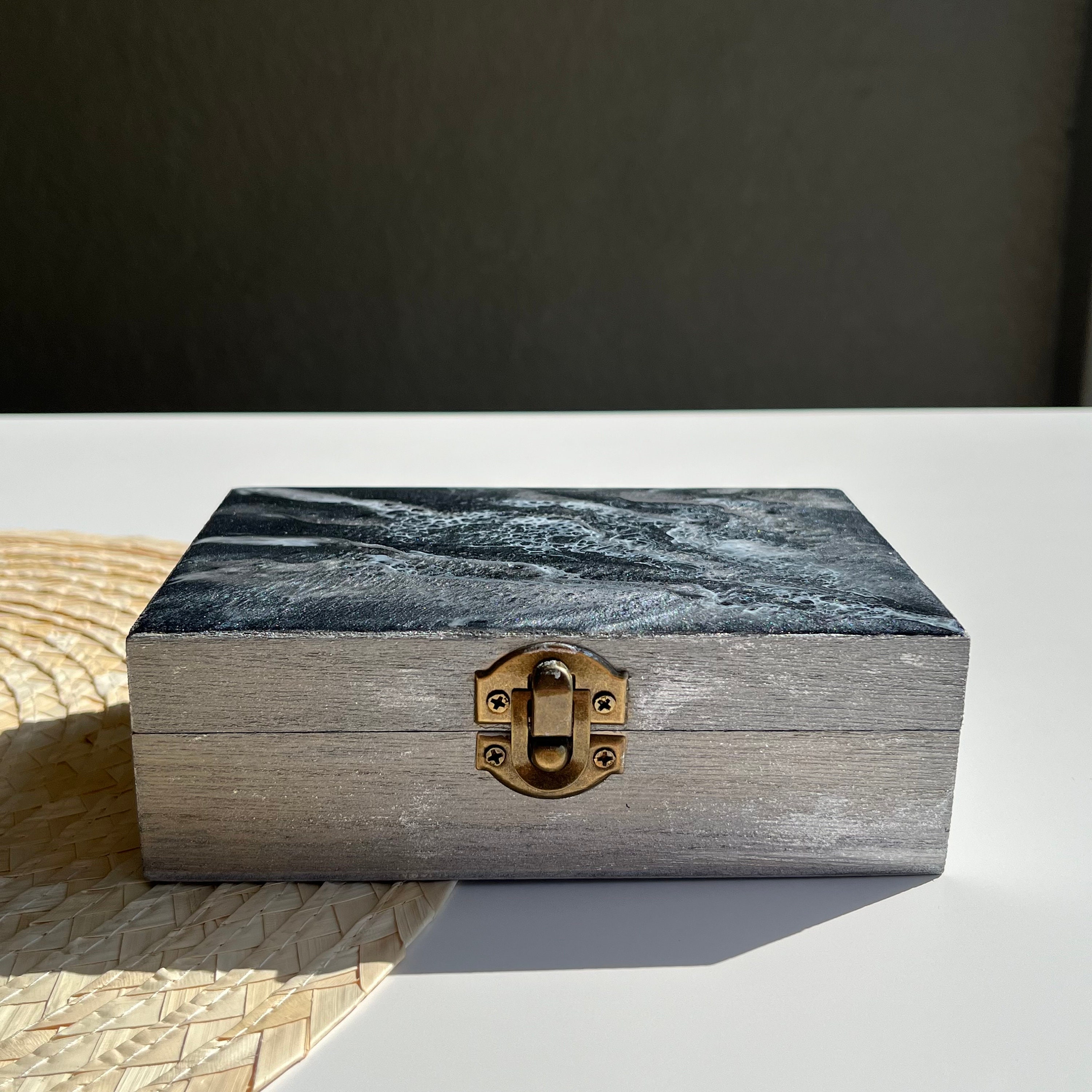 Epoxy Resin Jewelry Box, Black Jewelry Box, Silver Jewelry Box, Geode ...