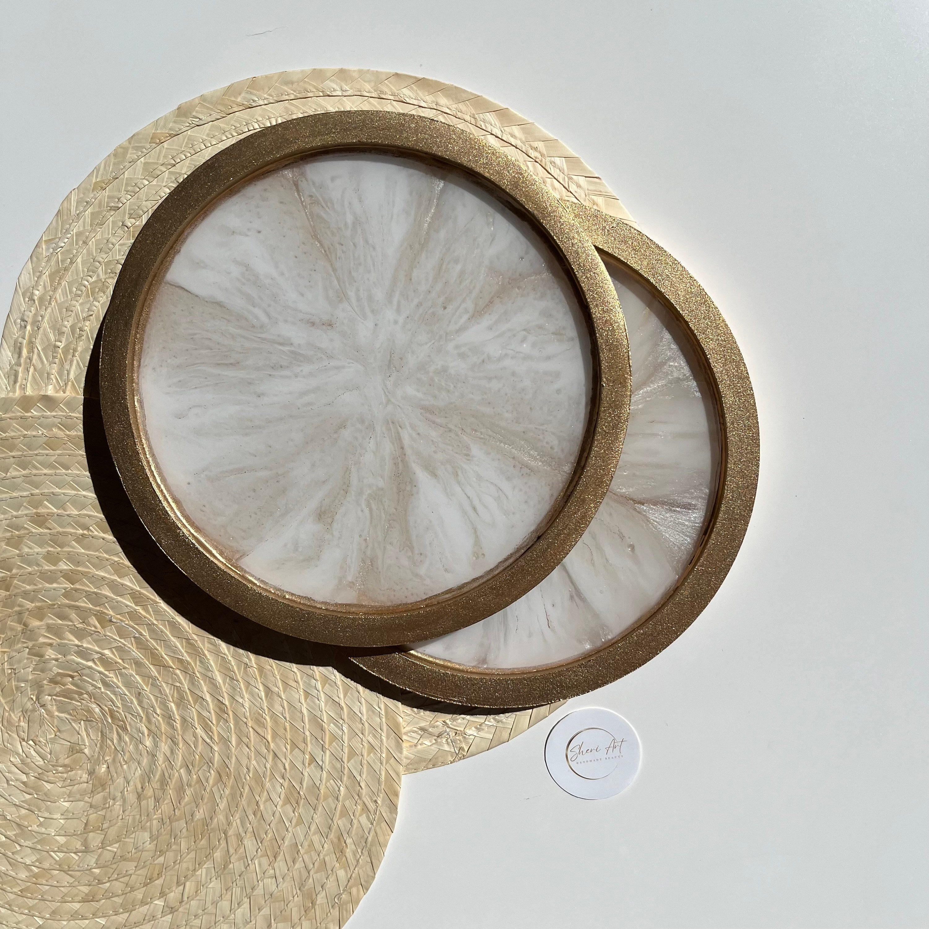 Round Marbled Resin Tray Wooden Resin Tray Resin Serving - Etsy