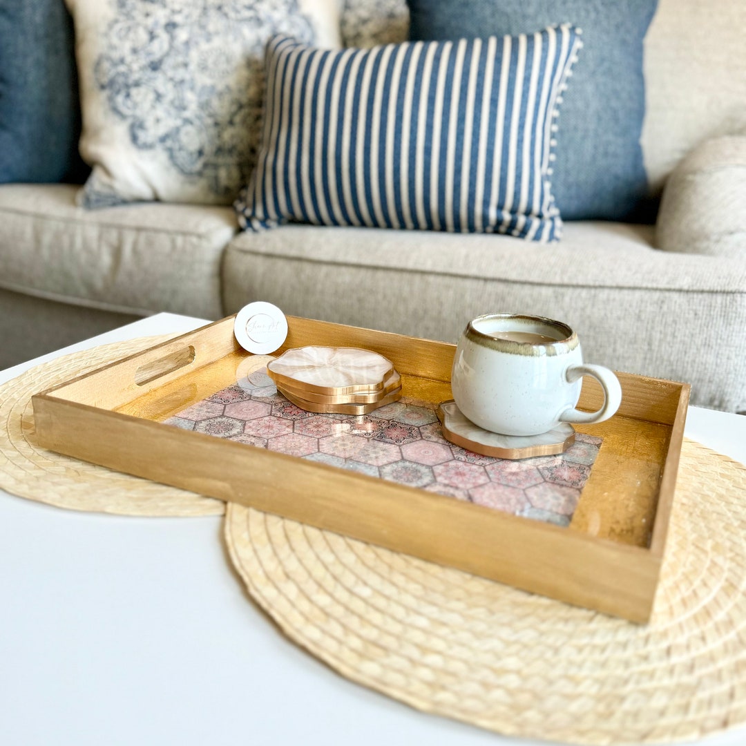 Handmade Serving Tray With Handles, Coffee Tray, Resin Tray, Tray Set ...