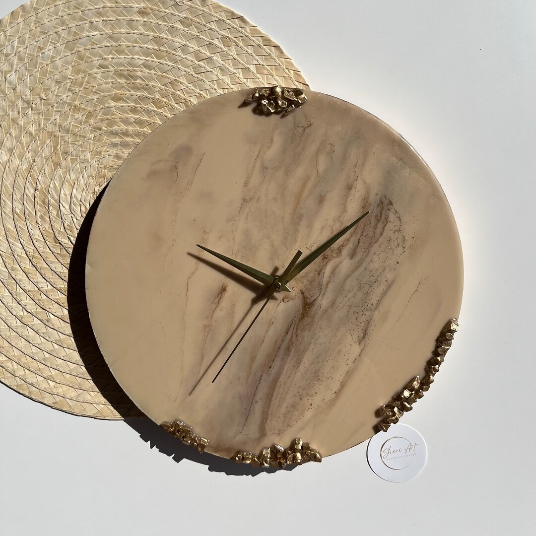 12" Resin Wall Clock, Stone Design Resin Wall Clock, Resin Art Wall ...