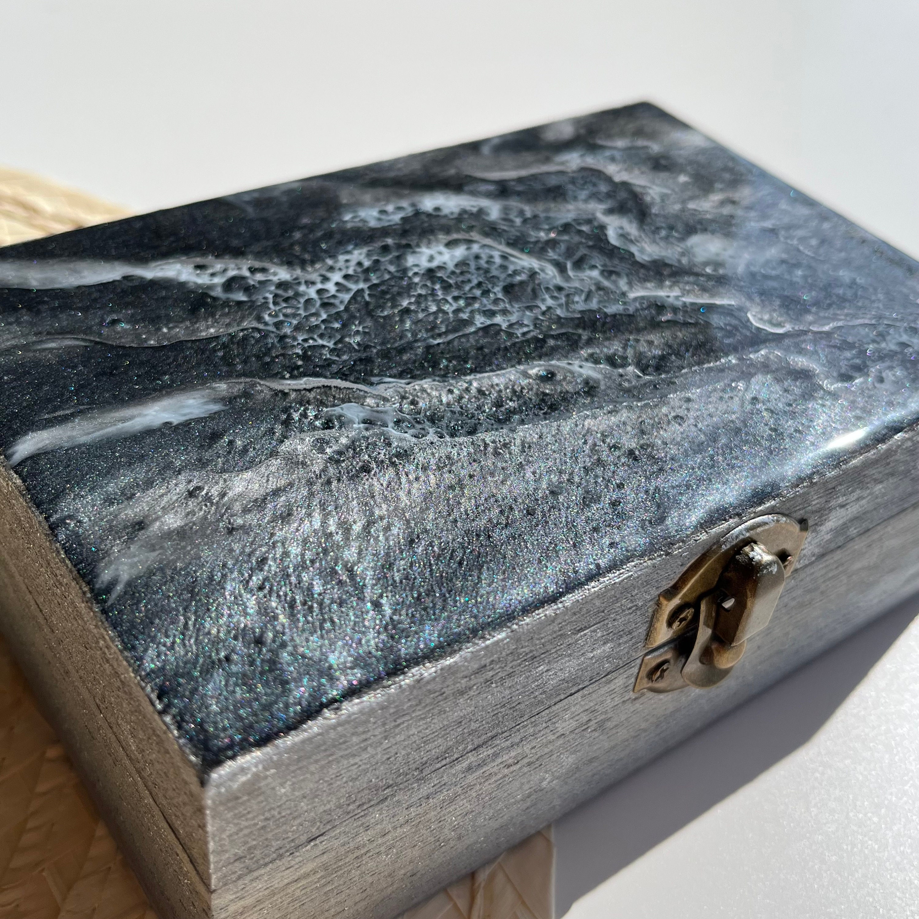 Epoxy Resin Jewelry Box, Black Jewelry Box, Silver Jewelry Box, Geode ...