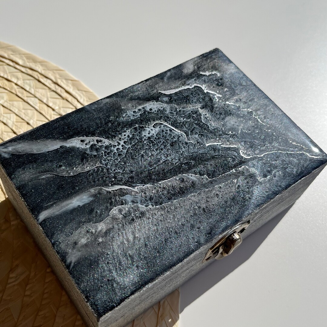 Epoxy Resin Jewelry Box, Black Jewelry Box, Silver Jewelry Box, Geode ...