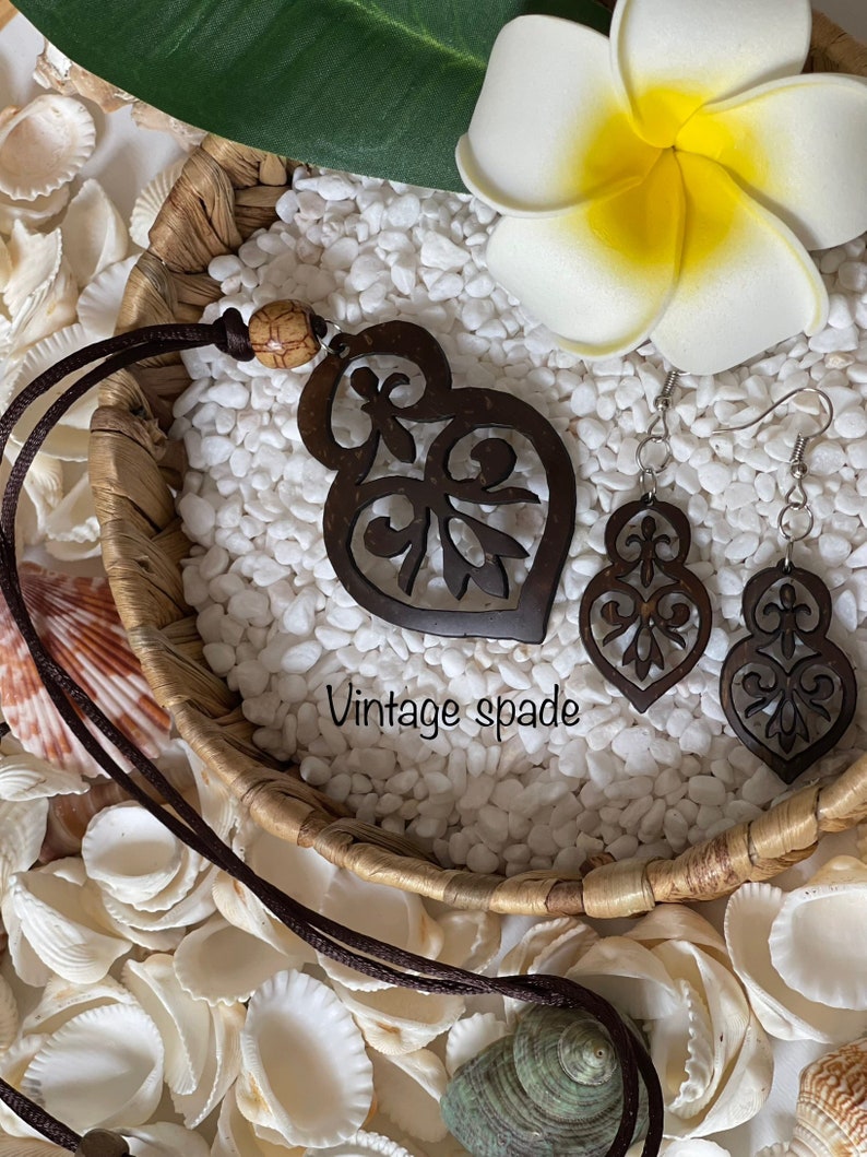 Coconut Shell Necklace & Earrings Set, Handmade, Beach / Island Style ...