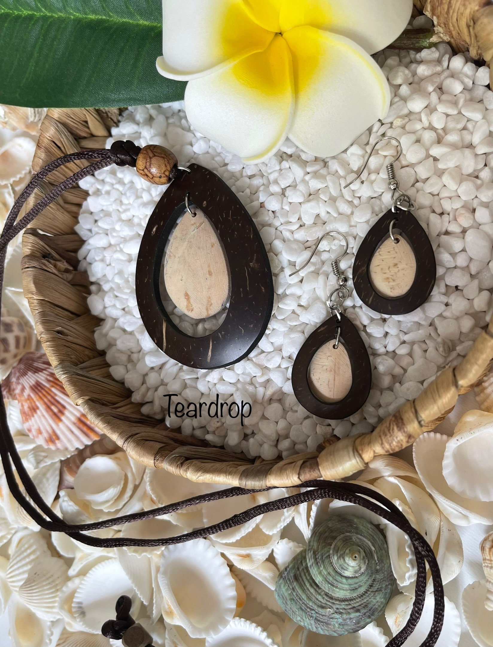Coconut Shell Necklace & Earrings Set, Handmade, Beach / Island Style ...