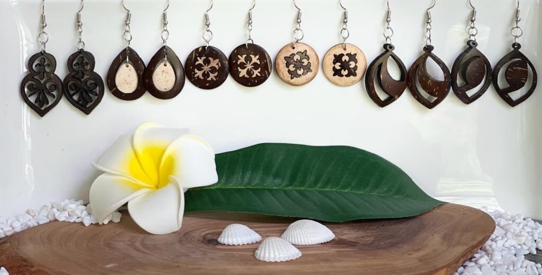 Coconut Shell Earrings, Handmade, Beach / Island Style, Eco Friendly ...