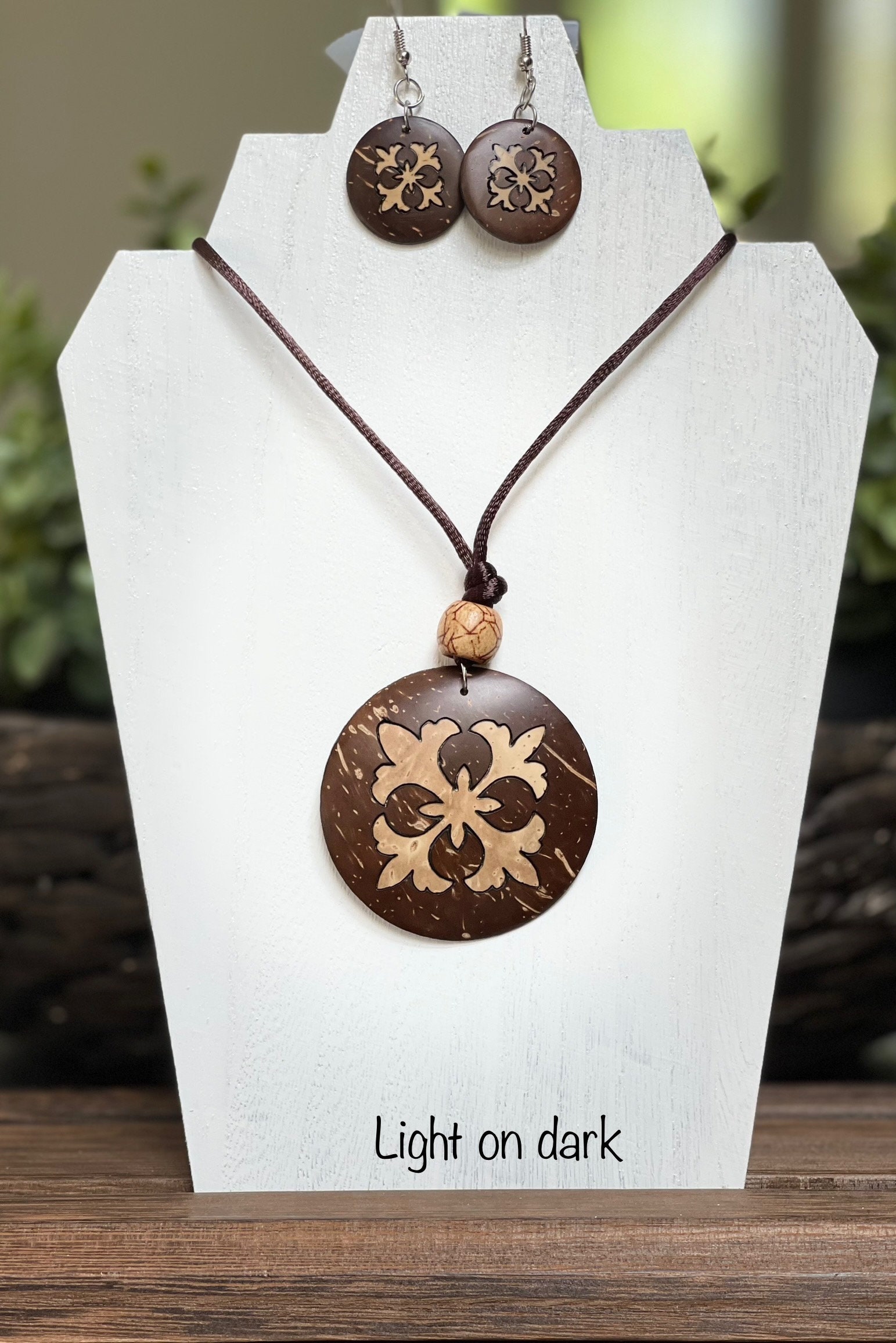 Coconut Shell Necklace & Earrings Set, Handmade, Beach / Island Style ...