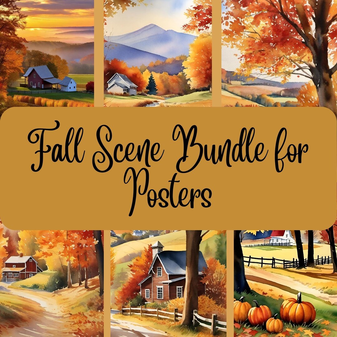 Watercolor Fall Scene Image Bundle, Country Scene, Fall Colors ...