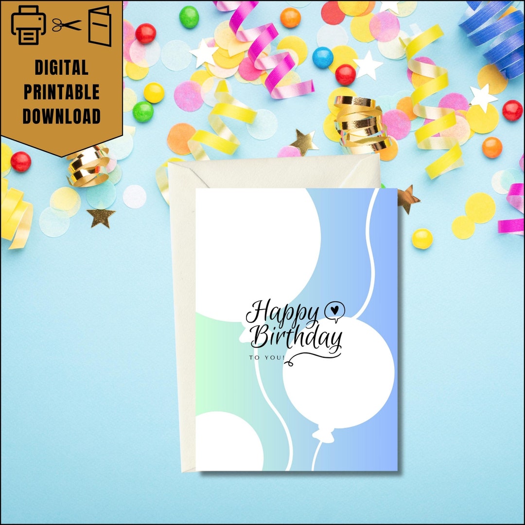 Blue and Green Birthday Card With White Balloons, Happy Birthday to You ...