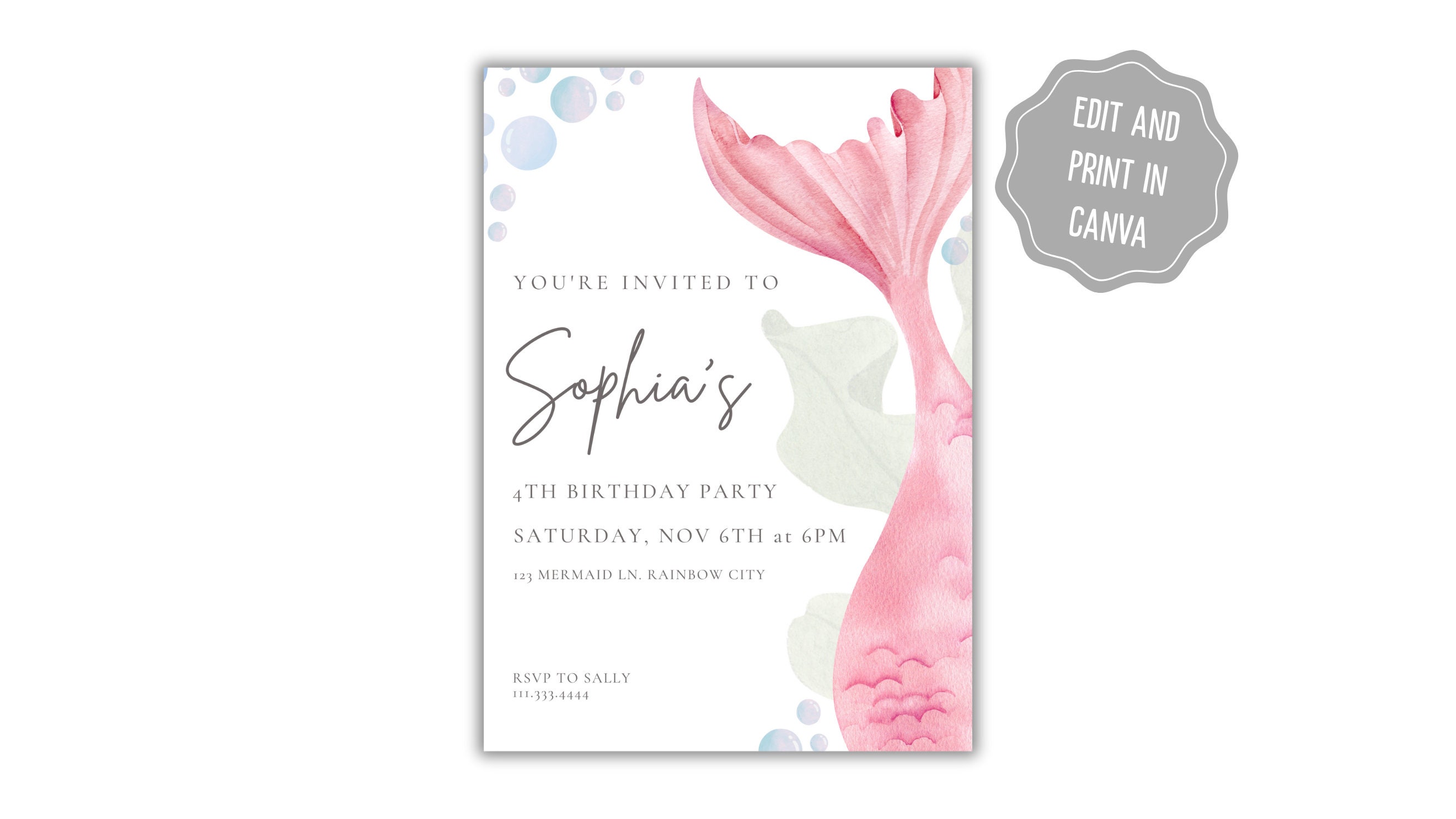 Mermaid Birthday Invitation | Digital Mermaid Birthday Invitation ...
