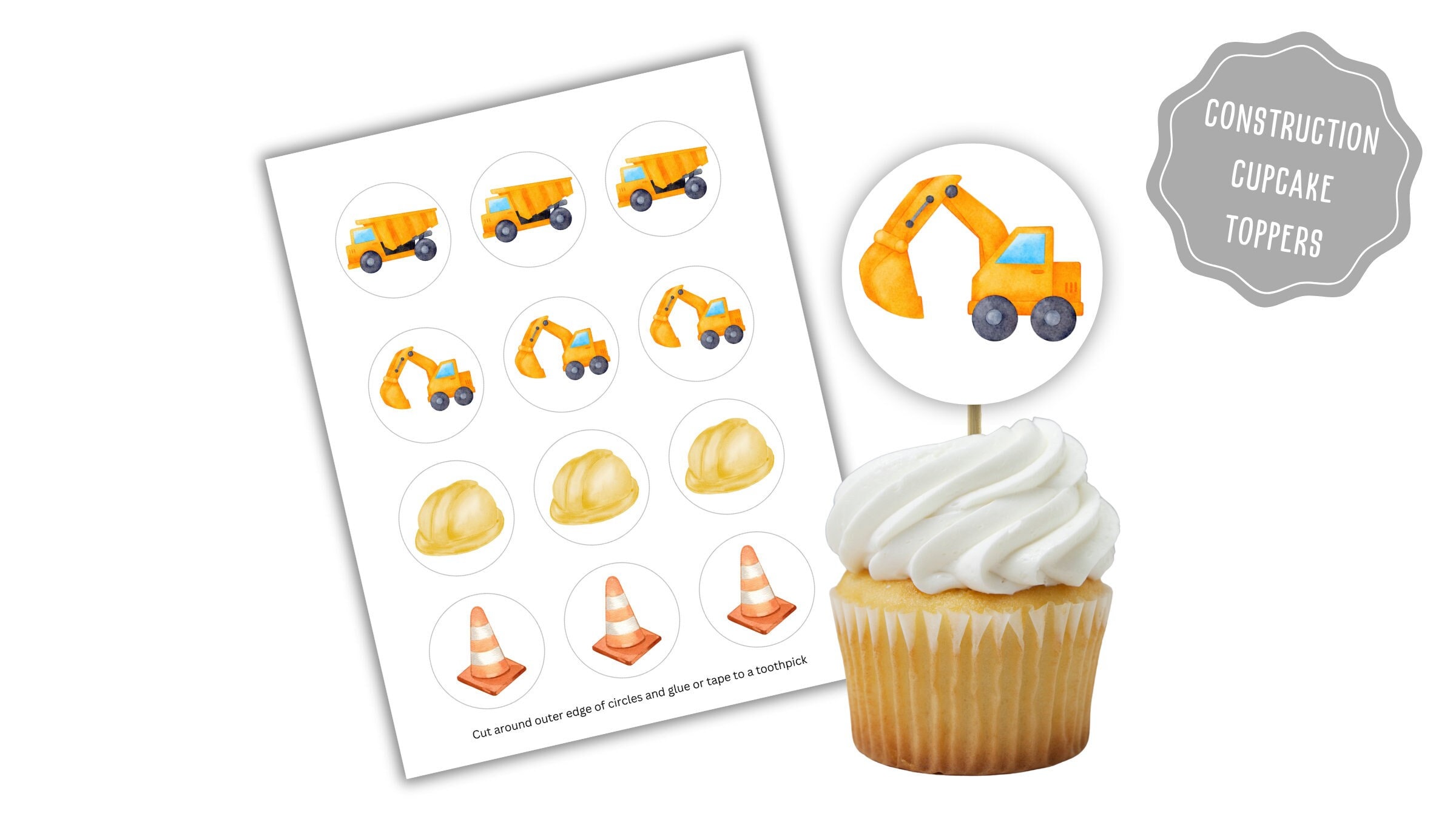 Construction Cupcake Toppers, Printable Cupcake Toppers, Construction ...