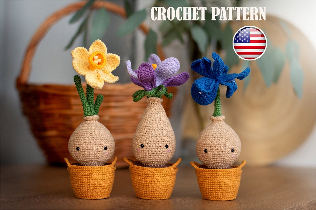 SET Amigurumi Pattern Crochet Flowers in Baskets, Amigurumi Flowers ...