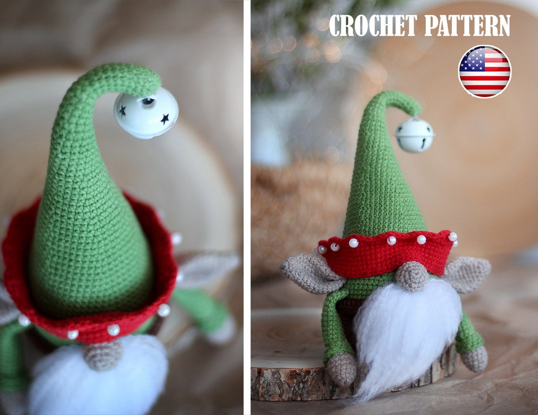 Amigurumi Crochet Pattern Gnome Elf in Basket and Cap, Gnome Christmas ...