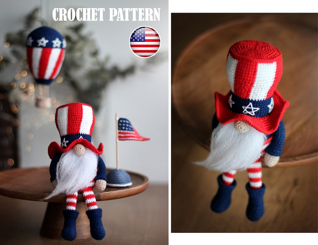 SET Amigurumi Pattern Crochet Independence Day: Gnome, Flag, Air ...