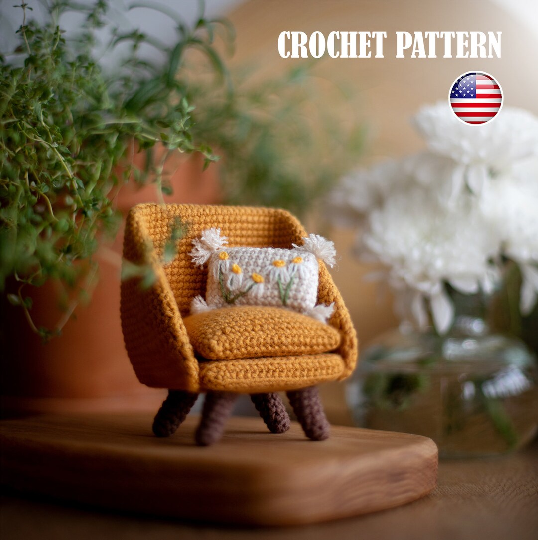 Crochet Armchair and Pillow, Amigurumi Pattern, Miniature Furniture ...