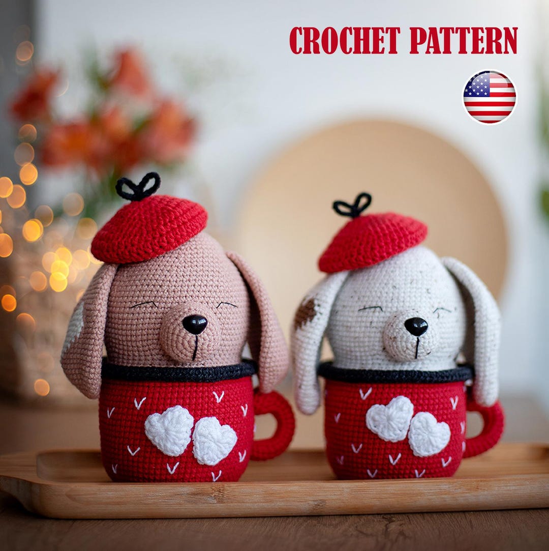 Crochet Pattern Dogs in Mugs, Valentine Day Decorations, Amigurumi Toys ...