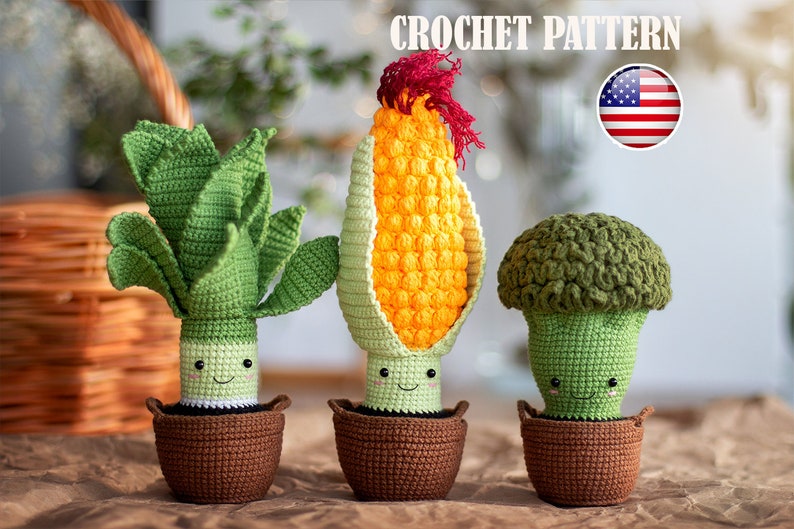 SET Amigurumi Pattern Crochet Vegetables in Baskets Amigurumi - Etsy