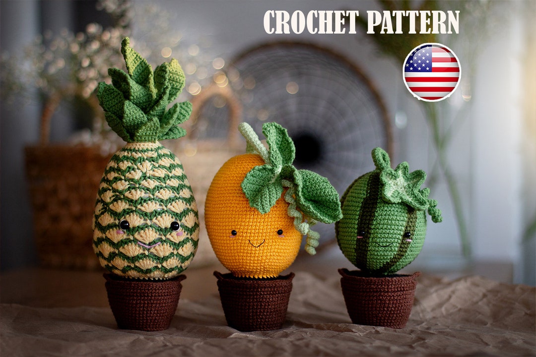 SET Amigurumi Pattern Crochet Fruits in Baskets, Amigurumi Fruits ...