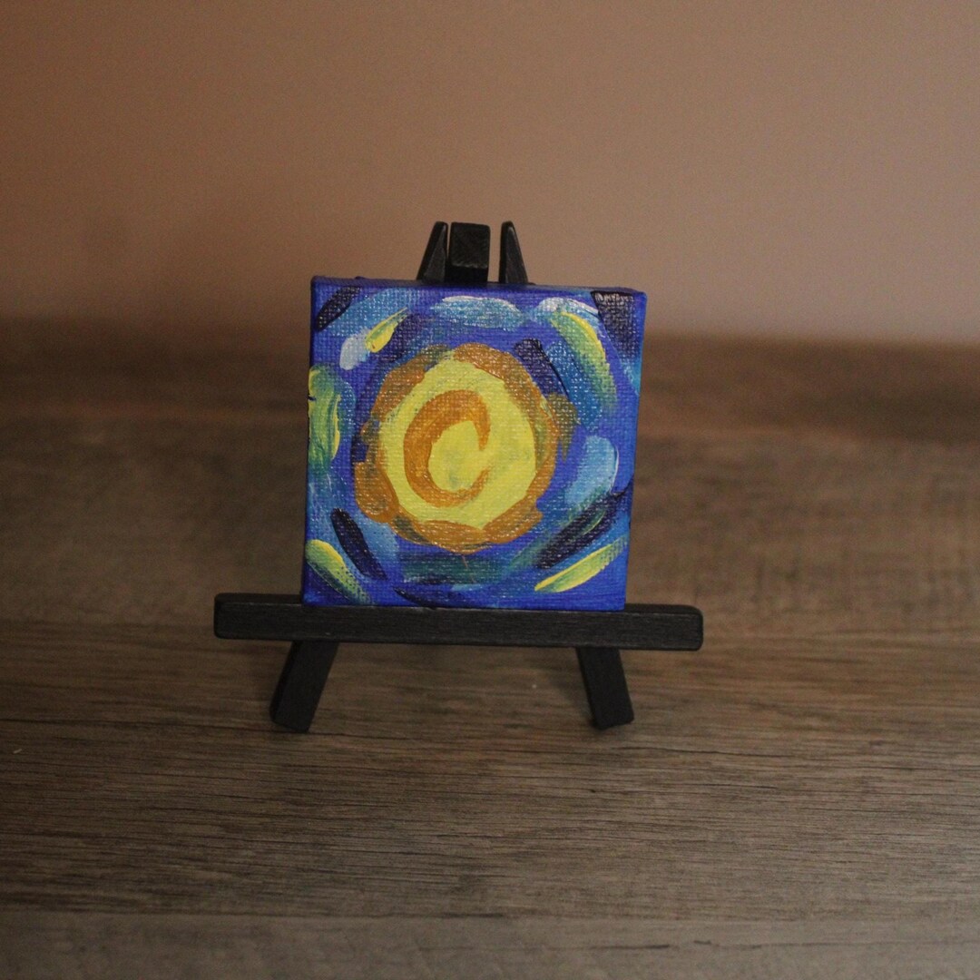 2x2 Mini Starry Night Inspired Painting With Easel - Etsy